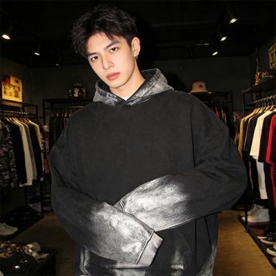 China A528 Vintage Gradient Washed Hoodie Men Oversized Spray Fade Pullover Streetwear Hooded Sweatshirt for sale
