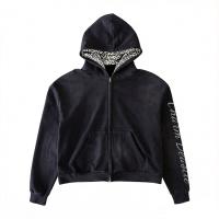 China A529 Chiying Vintage Washed Zip Up Hoodie Men Leopard Lined Hood Oversized Cursive Print Streetwear Jacket for sale