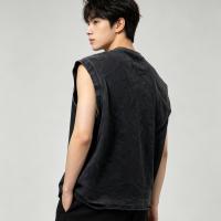 China Vintage Crinkle Washed Ripped Sleeveless T Shirt Distressed Raw Edge Cut Off Vest for sale