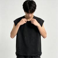 China Vintage Crinkle Washed Ripped Sleeveless T Shirt Distressed Raw Edge Cut Off Vest for sale