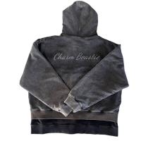 China A530 Chiying Vintage Acid Wash Double Layer Zip Up Hoodie Men Oversized Cursive Back Print Streetwear Jacket for sale