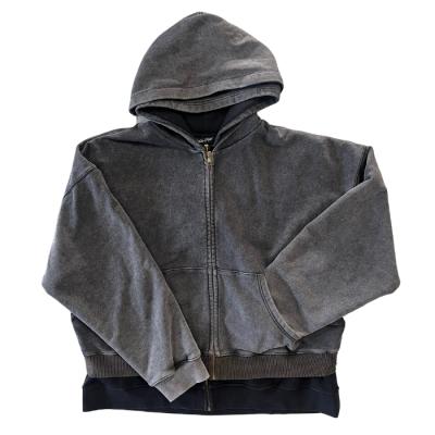 China A530 Chiying Vintage Acid Wash Double Layer Zip Up Hoodie Men Oversized Cursive Back Print Streetwear Jacket for sale