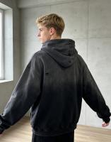 China A513 Chiying Vintage Acid Wash Distressed Hole Pullover Hoodie Men Oversized Washed Black Streetwear Hooded Sweatshirt for sale
