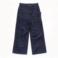 China Dark Indigo Asymmetric Multi-Pocket Wide Leg Cargo Jeans, Unisex Diagonal Strap Panel Streetwear Baggy Denim Trousers for sale