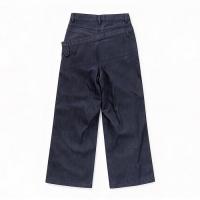 China Dark Indigo Asymmetric Multi-Pocket Wide Leg Cargo Jeans, Unisex Diagonal Strap Panel Streetwear Baggy Denim Trousers for sale