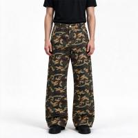 China Camouflage Leopard Spliced Wide Leg Cargo Pants, Unisex Stitch Detail Streetwear Loose Baggy Camo Trousers for sale