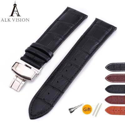 China ALK Leather Watch Band Bracelet Strap Butterfly Deployant Clasp Buckle Watchband Accessories 14 16mm 18mm 19mm 20mm 21mm for sale