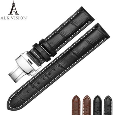 China ALK Leather Watch Band Bracelet Strap butterfly deployant Clasp buckle Watchband  16 17 18 19 20 21 22 24mm for sale
