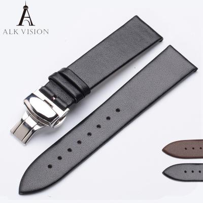 China ALK Leather Watch Band Bracelet Strap Butterfly Deployant Clasp Buckle Watchband 14mm 16mm 18mm 20mm 22mm Metal Buckle for sale