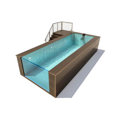 China Pool of Luxury Above Ground Fibre Glass Endless Transparent with Wood Plastic Board for sale