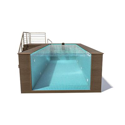 China Customized Clear Acrylic Wall Sheet Prefab Pool with Filter Tank and Brown Desig for sale