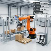 China KR 70 R2100 Palletizing Arm with Custom Fork Gripper Station for sale