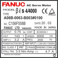 China FANUC AC Servo Motor Is 4/4000 Model A06B-0063-B003#0100 High Precision 1kW 3.5Nm 3000RPM 220V for sale