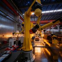 China FANUC Gantry Robot Welding Workstation Suspended Rail for Steel Battery Tray for sale