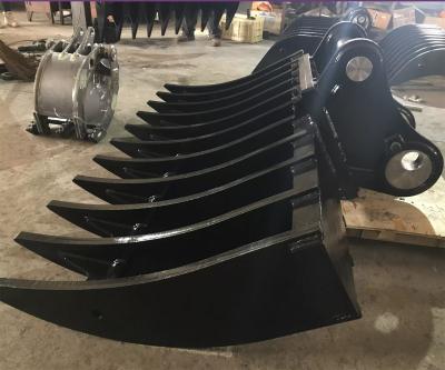 China Sharp Tines Excavator Brush Rake Custom With Durable Steel Construction Curved Tines for sale