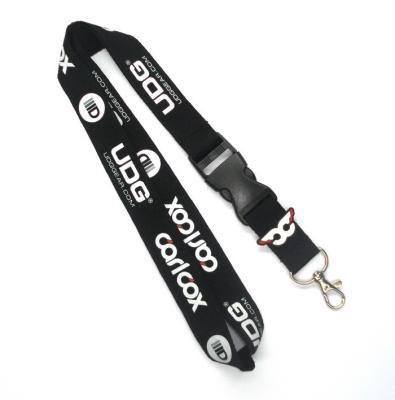China Customizable Plain Black Polyester Lanyards 2.5cm Wide with PVC Badge Holder for sale