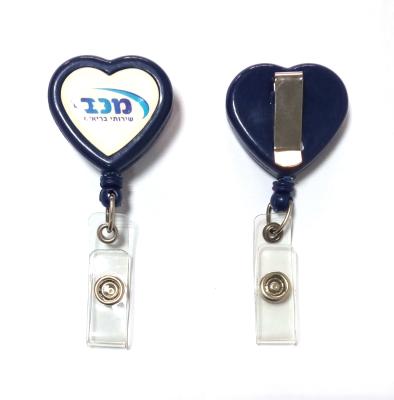 China Retractable Carabiner Badge Reel Heart Shape 60cm Nylon Cord Custom Logo for sale