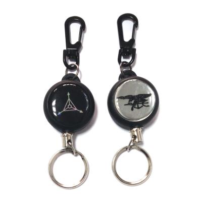 China Black Retractable ID Card Reel 60cm Nylon Cord for Airport Hotel Staff for sale