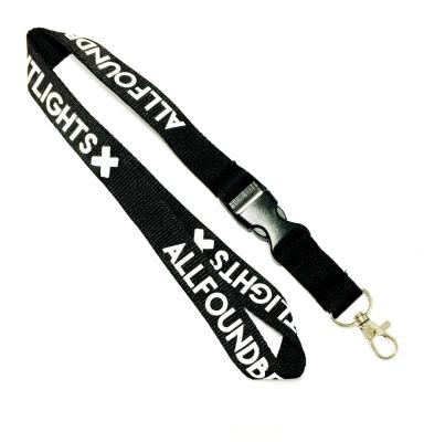 China Plain Black Lanyards With Metal Hook , White Logo Id Card Neck Strap With Plastic Buckle for sale