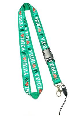 China Green Cell Phone Neck Lanyard with Love IBIZA Logo Safety Buckle 80cm for sale
