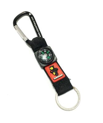 China Black PVC Bear Compass Key Chain Lanyard 20 x 160 mm Short Carabiner for sale