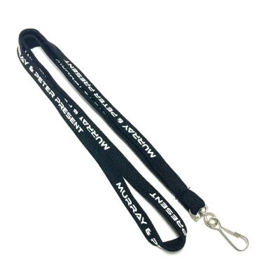 China Custom Black Tubular Lanyard with J Hook 1 Inch Width White Logo Print for sale