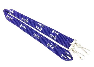 China Durable Purple Custom Polyester Lanyards Double J Hooks White Print For ID Card for sale