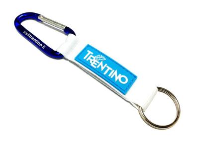 China Custom PVC Logo Carabiner Keychain with White Lanyard Sewing Rubber 50mm for sale