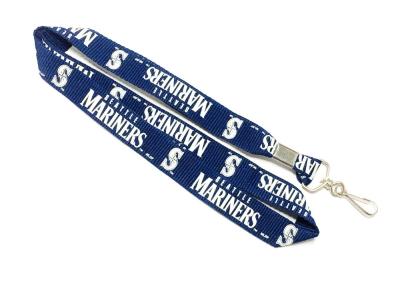 China Dark Blue Custom Flat Polyester Lanyard With Logo Crimp Swivel J Hook One Side for sale
