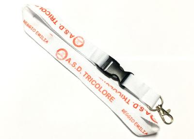 China Shiny Logo Custom Flat Polyester Lanyard With White Safety Buckle Metal Hook for sale