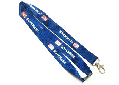 China Blue Logo Nylon Neck Strap with Metal Hooks Safety Breakaway 900x20 mm for sale