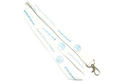 China White Webbing Neck Strap Lanyard 20mm Wide with Metal Hook Light Blue Printing for sale