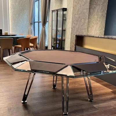 China Octagonal Tempered Glass Table Modern Entertainment Furniture 8 Player Stainless Steel Legs for Home Club for sale