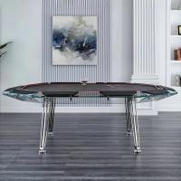 China Octagonal Tempered Glass Table Modern Entertainment Furniture 8 Player Stainless Steel Legs for Home Club for sale