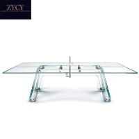 China Italian High End Table Tennis Table Modern Entertainment Furniture Stainless Steel Tempered Glass for Indoor Home for sale