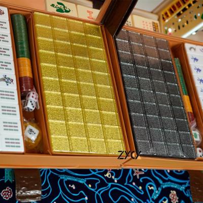 China Gold Black Glitter Crystal Melamine Mahjong Set Acrylic Tiles for Home for sale