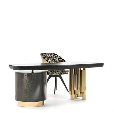 China Italian Designer Stainless Steel Glass Computer Desk Modern Office Furniture Luxury Drawer Storage for Home Workspace for sale