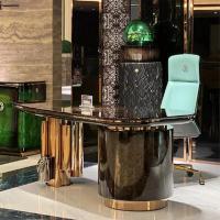 China Italian Designer Stainless Steel Glass Computer Desk Modern Office Furniture Luxury Drawer Storage for Home Workspace for sale