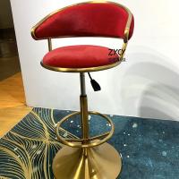 China Red Velvet Swivel Bar Stool Luxury Bar Furniture Gold Metal Height Adjustable Footrest Fabric for sale