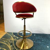 China Red Velvet Swivel Bar Stool Luxury Bar Furniture Gold Metal Height Adjustable Footrest Fabric for sale