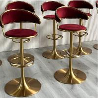 China Red Velvet Swivel Bar Stool Luxury Bar Furniture Gold Metal Height Adjustable Footrest Fabric for sale
