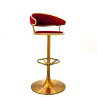 China Red Velvet Swivel Bar Stool Luxury Bar Furniture Gold Metal Height Adjustable Footrest Fabric for sale