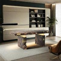 China Marble Gold Metal Accent Office Desk Modern Office Furniture Double Pedestal Writing Table for Home Study Villa Hotel for sale