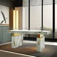 China Marble Gold Metal Accent Office Desk Modern Office Furniture Double Pedestal Writing Table for Home Study Villa Hotel for sale