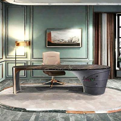 China Executive Marble Surface Irregular Shape Desk Modern Office Furniture Black Base Gold Trim Luxury Office Table for sale