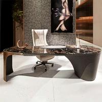 China Executive Marble Surface Irregular Shape Desk Modern Office Furniture Black Base Gold Trim Luxury Office Table for sale