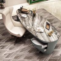 China Executive Marble Surface Irregular Shape Desk Modern Office Furniture Black Base Gold Trim Luxury Office Table for sale