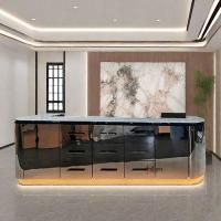 China Black Marble Kitchen Island Luxury Dining Room Furniture Polished Stainless Steel Base LED Light Storage for sale