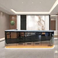 China Black Marble Kitchen Island Luxury Dining Room Furniture Polished Stainless Steel Base LED Light Storage for sale
