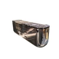 China Black Marble Kitchen Island Luxury Dining Room Furniture Polished Stainless Steel Base LED Light Storage for sale